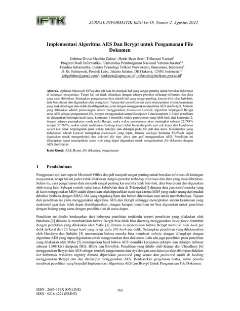 Pdf Implementasi Algoritma Aes Dan Bcrypt Untuk Pengamanan File Dokumen