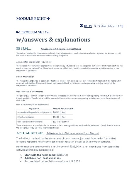 Mod Eight Prob Set Wexplanations Module Eight→ ☮ Btw You Are Loved 8 1 Problem Set
