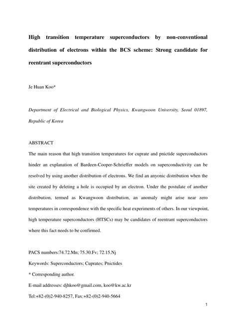 Pdf High Transition Temperature Superconductors By Non Conventional Distribution Of Electrons