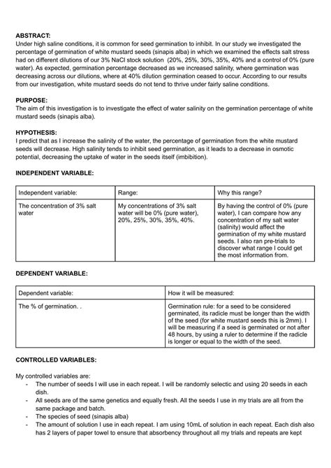 Biology 31 Practical Investigation E Seed Germination Biology