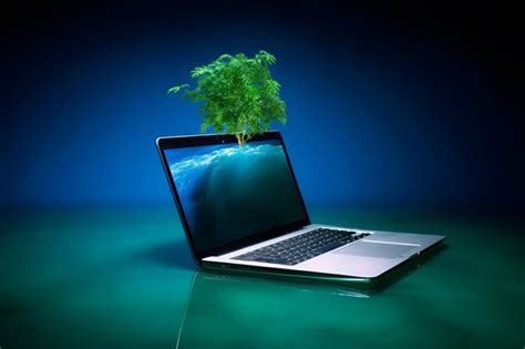 Premium Ai Image A Tree Grows From A Laptop Green Information