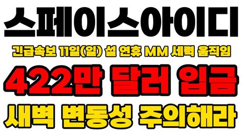스페이스아이디 Id 긴급속보 11일일 설 연휴 Mm 세력 움직임 422만 달러 입금 새벽 변동성 주의해라 이제 이렇게