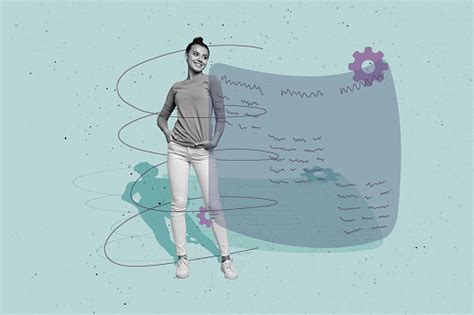 미니 블랙 화이트 색상의 콜라주 그림 마음 소녀 톱니 바퀴 기어 메시지 텍스트 크리 에이 티브 청록색 배경에 고립 20 24세에 대한 스톡 사진 및 기타 이미지 Istock