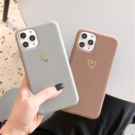 Gold Love Heart Case For Iphone Pro S Plus X XR XS Max Simple Solid Color Phone Cases