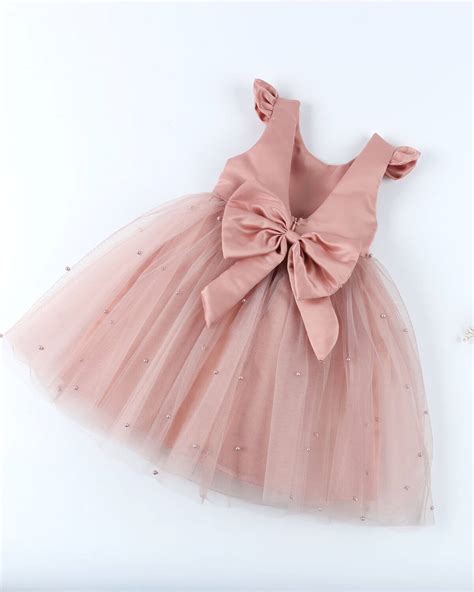 שמלת סאטן טול פנינים ורוד עתיק