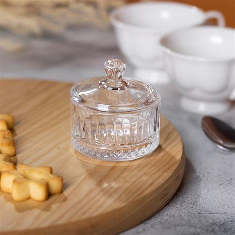 Конфетница Стеклянная с Крышкой Ø6 5 См Круглая Прозрачная для Сладостей и Угощений 69
