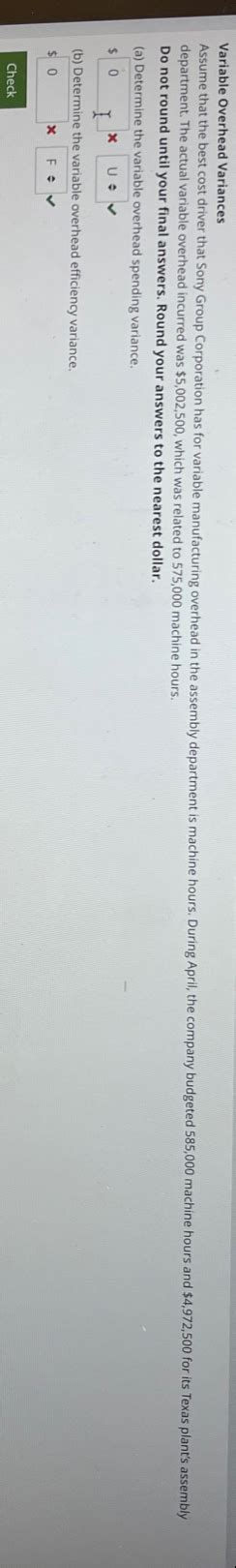 Solved Variable Overhead Variances Department The Actual