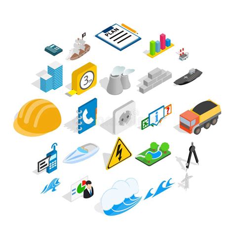 Electricity Icons Set Isometric Style Stock Vector Illustration Of