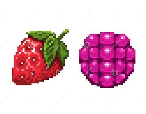 Pixel Art Himbeere Und Erdbeersymbol 32x32 Vektor Abbildung
