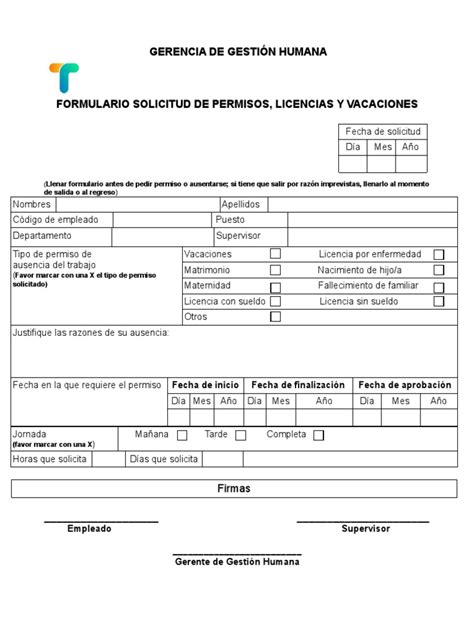 Formulario Solicitud De Permisos Licencias Y Vacaciones Pdf