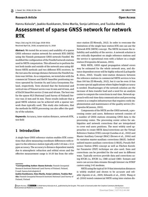 Pdf Assessment Of Sparse Gnss Network For Network Rtk