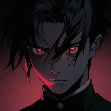 An Anime Character With Red Eyes And Black Hair