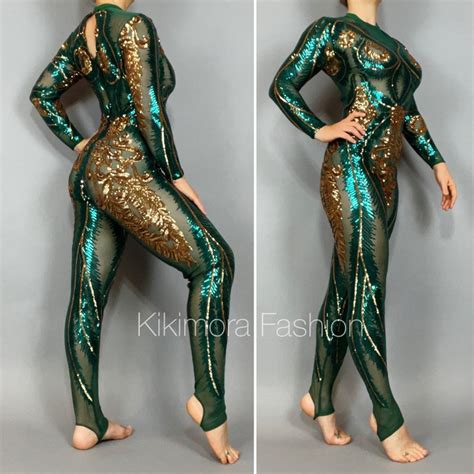 Showgirl Costume Sequin Bodysuit For Woman Or Man Shiny Etsy
