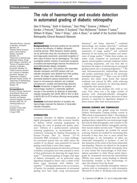 Pdf The Role Of Haemorrhage And Exudate Detection In Automated Grading Of Diabetic Retinopathy
