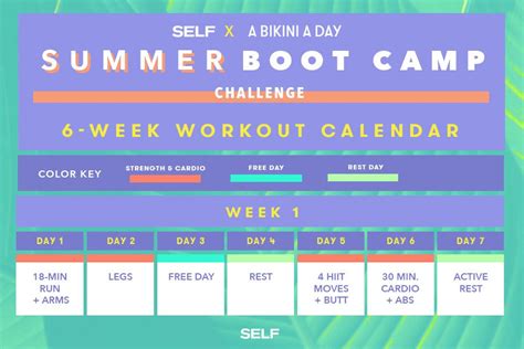 Week 1 Summer Boot Camp Challenge Calendar Self