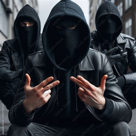 Foto De Gang Members With Guns Doing Gang Signs Wearing Ski Masks