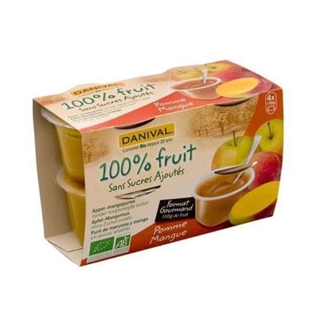 DANIVAL Purée pomme mangue 100 fruit bio sans sucres ajoutés 4 x