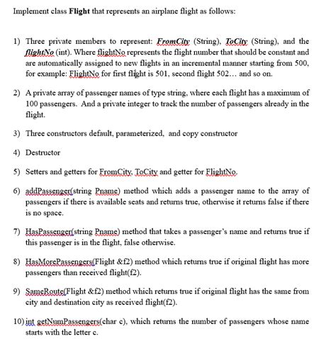 Solved Implement Class Flight That Represents An Airplane