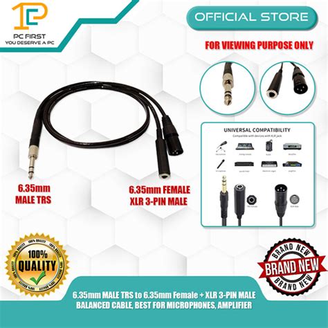 Pc First 635mm Male Trs To 635mm Female Xlr 3 Pin Male Balanced