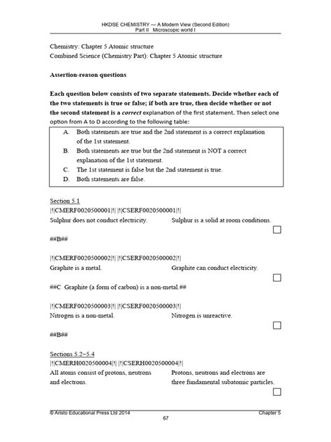 Chapter 5 Assertion Reason Questions Pdf Atoms Isotope