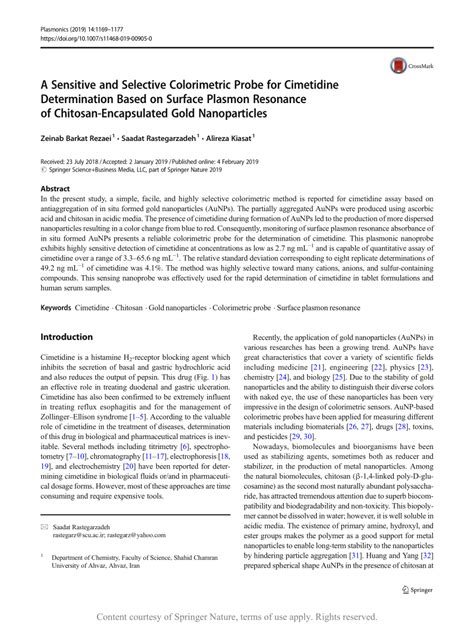 A Sensitive And Selective Colorimetric Probe For Cimetidine Determination Based On Surface