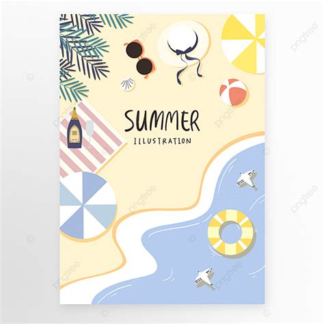 卡通風格夏季海灘海報模板下載，設計範本素材在線下載