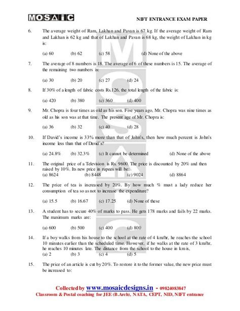 Nift Sample Papers Gat For Nift Bdesign 2015 Entrance Exam Papers