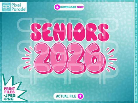 Seniors 2026 Bubble Letters Pink Graffiti Png Jpeg Digital Download