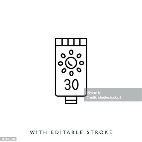 자외선 차단제 자외선 차단 크림 라인 아이콘 편집 가능한 스트로크 햇볕 차단 로션에 대한 스톡 벡터 아트 및 기타 이미지