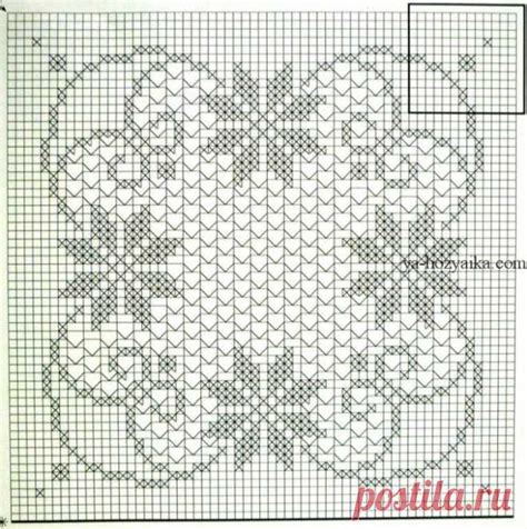 Белоснежная скатерть связана крючком из квадратных мотивов Схема вя для доиа Постила