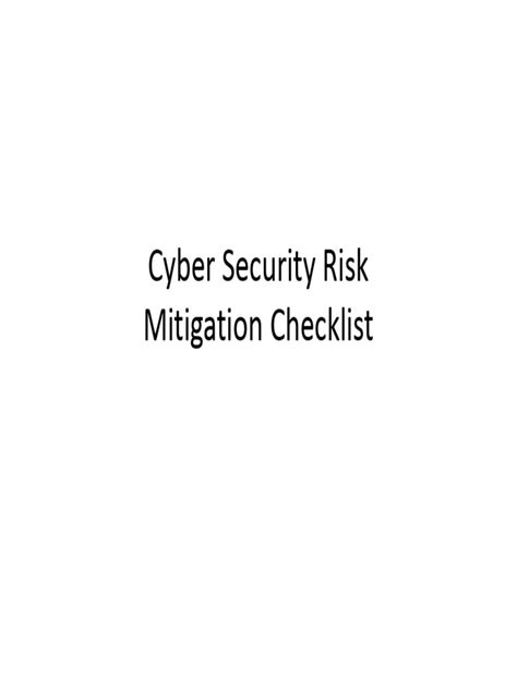 Cybersecurity Risk Mitigation Checklist Pdf Security Computer