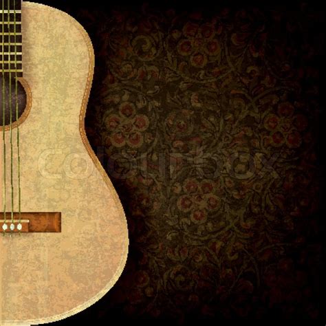 Grunge Music Brown Background With Guitar And Floral Ornament Stock