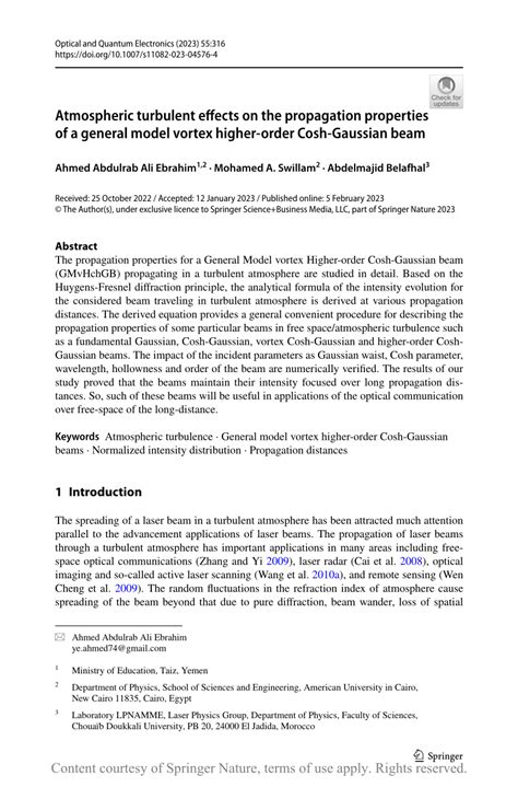 Atmospheric Turbulent Effects On The Propagation Properties Of A