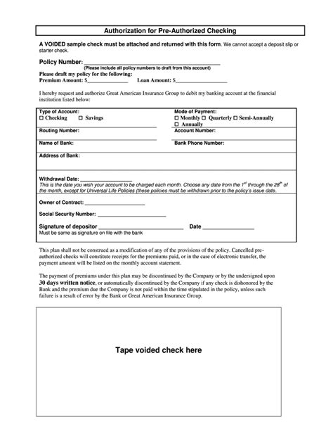 Fillable Online Authorization For Pre Authorized Checking Fax Email