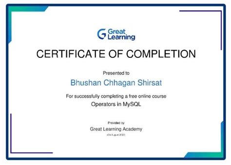 Bhushan Shirsat On Linkedin Successfully Completed Operators In Mysql