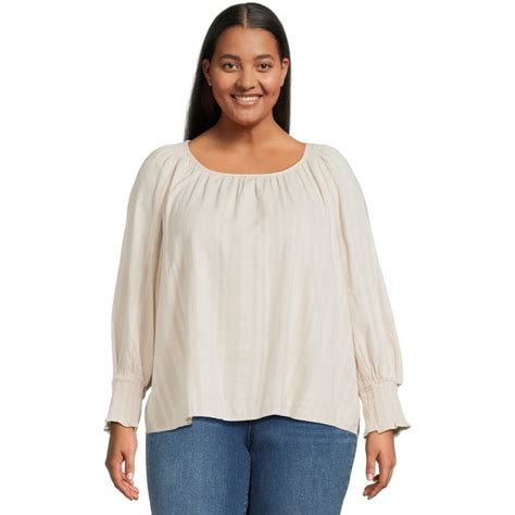 Terra And Sky Womens Plus Size Scoop Neck Top With Long Sleeves