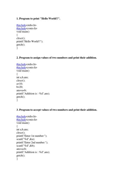 Programing Examples Using C Pdf Numbers Computer Programming