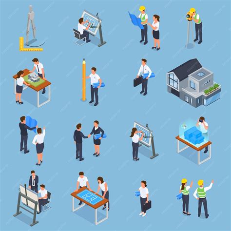 Premium Vector Architect Construction Engineer Isometric Set Of