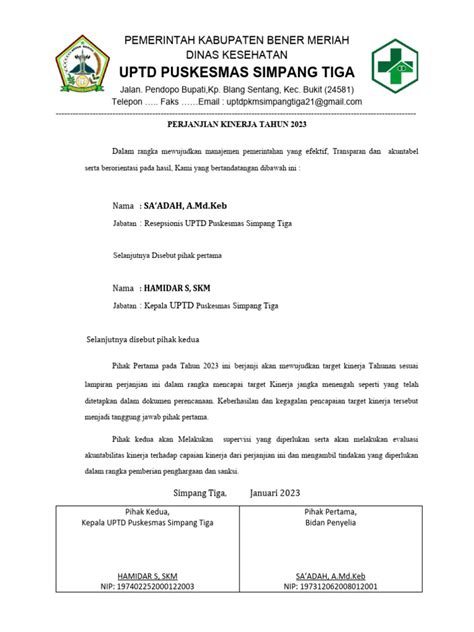 Penetapan Kinerja Tahun 2023 And 2024 Saadah Pdf