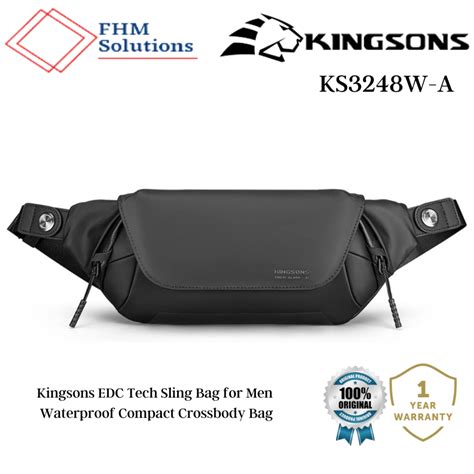 Kingsons Edc Tech Sling Bag For Men Waterproof Compact Crossbody Bag