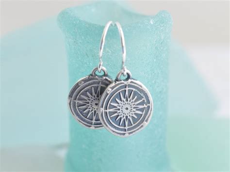 Compass Earrings Compass Wax Seal Earrings Nautical T Sterling
