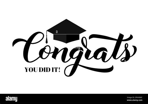Congrats Lettering With Graduation Cap Isolated On White