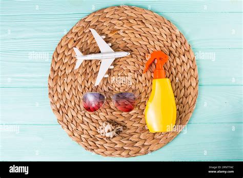 Accessories Beach Vacation Wicker Mat Stock Photo Alamy