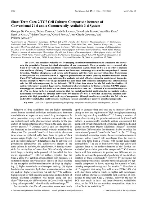 Pdf Short Term Caco 2tc7 Cell Culture Comparison Between Of