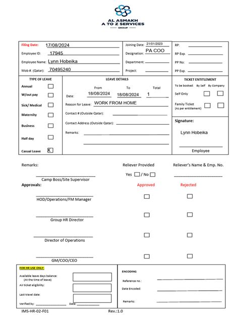 Ims Hr 02 F01 Leave Application Form Pdf