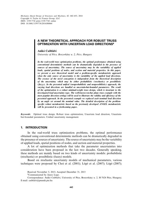 Pdf A New Theoretical Approach For Robust Truss Optimization With