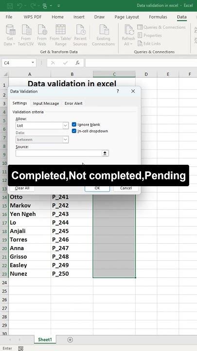 data validation in excel 💯 exceltutorial exceltips exceltricks excel youtube