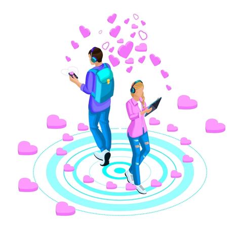 Premium Vector Isometry Of A Girl And A Guy Are Leading Love Correspondence Messages And Video