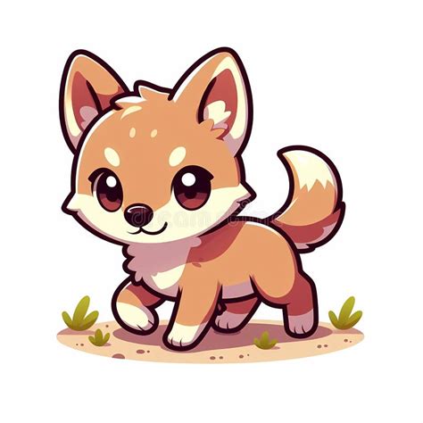 Cute Chibi Dingo Illustration In Flat Style On White Background