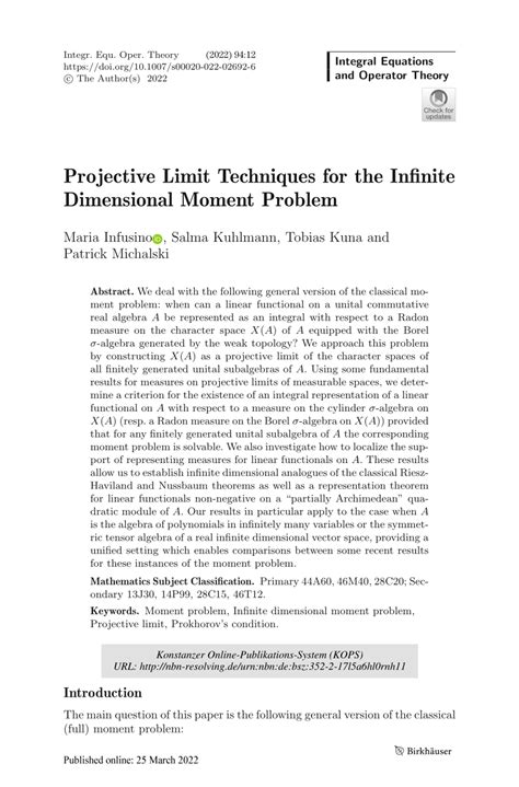 Pdf Projective Limit Techniques For The Infinite Dimensional Moment Problem